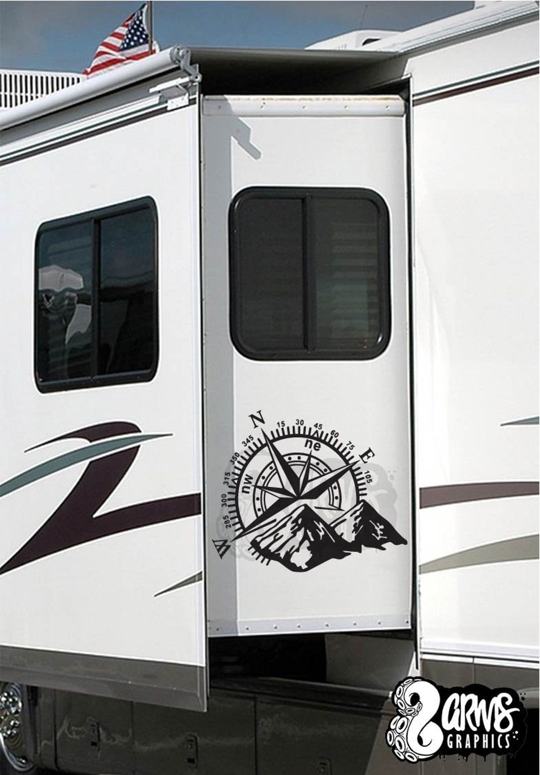 Compass Mountains Vinyl Decal | RV Decal | Large Camping Decal | 5th ...