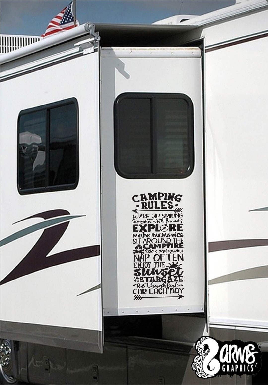 Camping Rules Decal | RV Decal | Large Decal for Camper Trailer ...