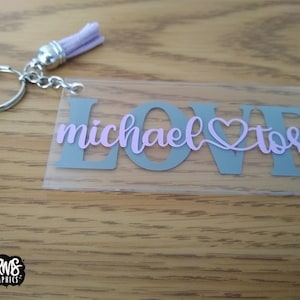 Personalized Love Acrylic Keychain Couple's Keychain Valentine's Day ...