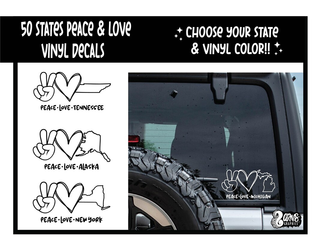 50 States Peace Love Vinyl Decals | State Car Decal | Peace Love US ...