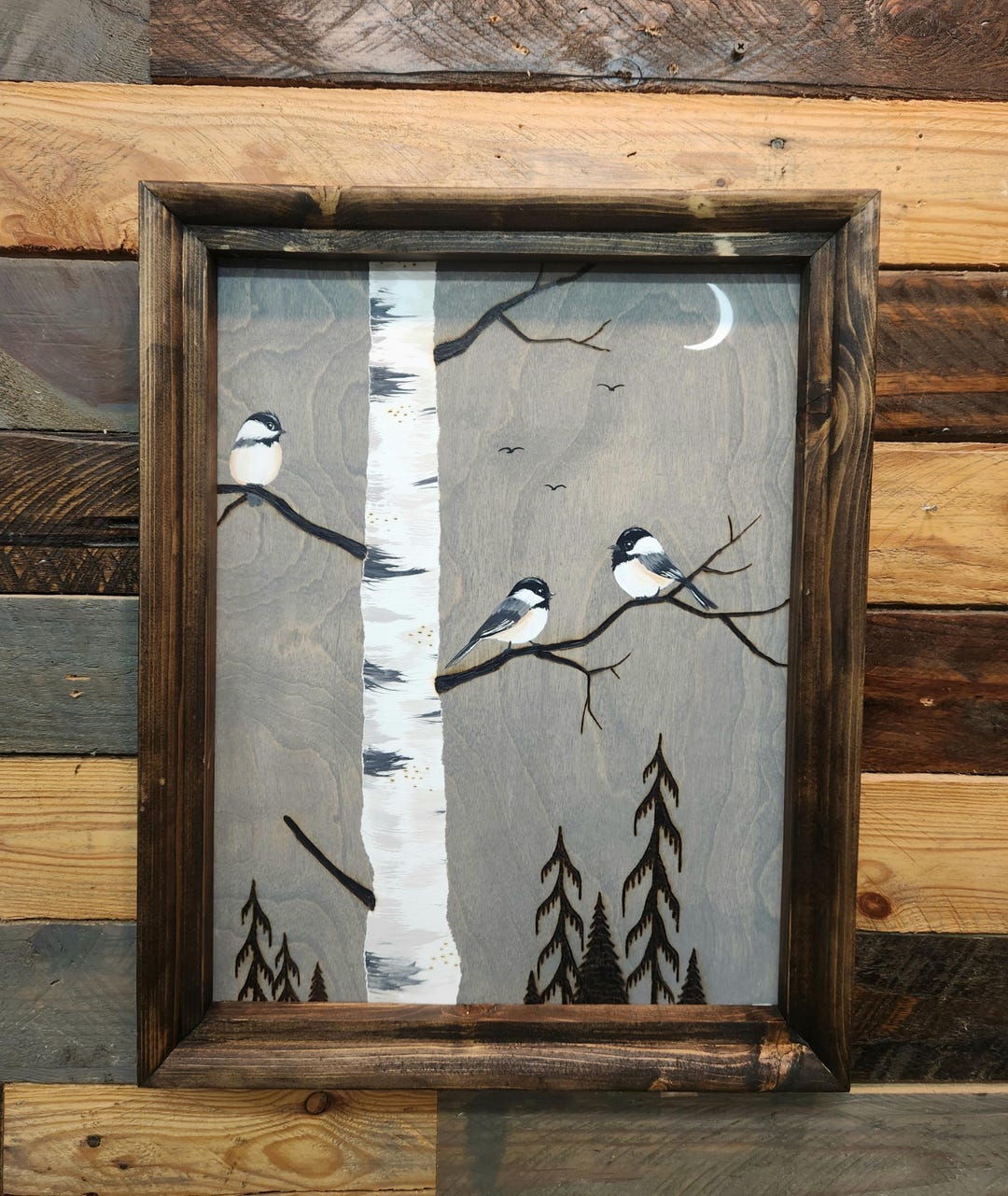 Chickadees on Birch - Etsy
