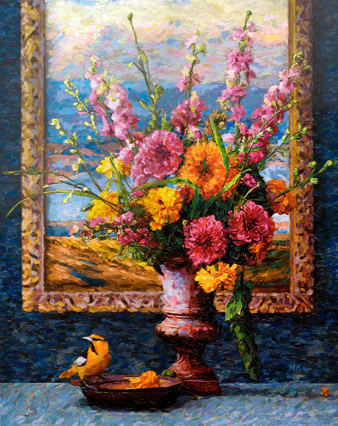 Golden Finch Monet, Bird & Artist Still-life, Original Art Work ...