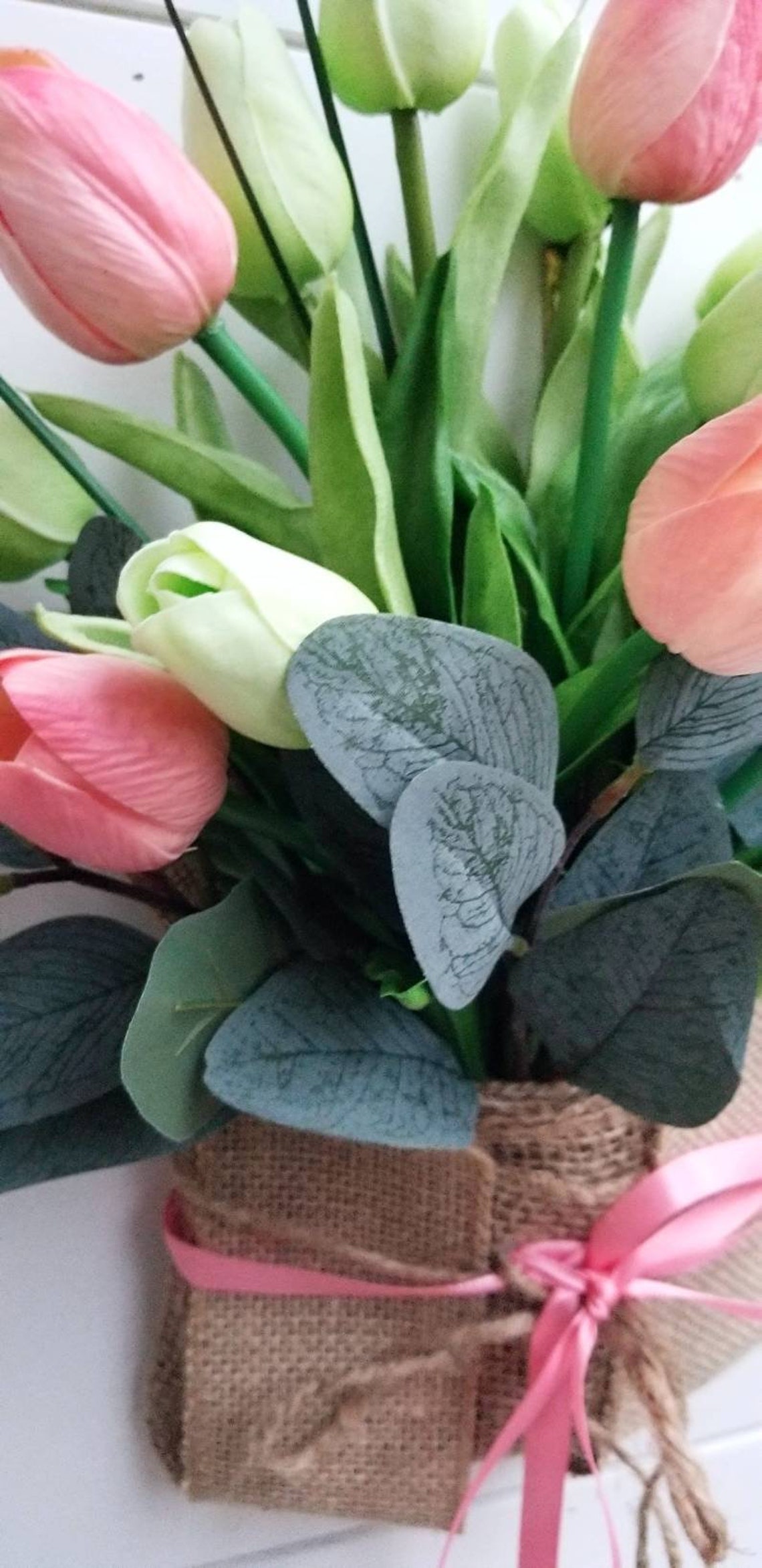 Pink and Green Tulip Bouquet Wreath Tulip Front Door Wreath | Etsy