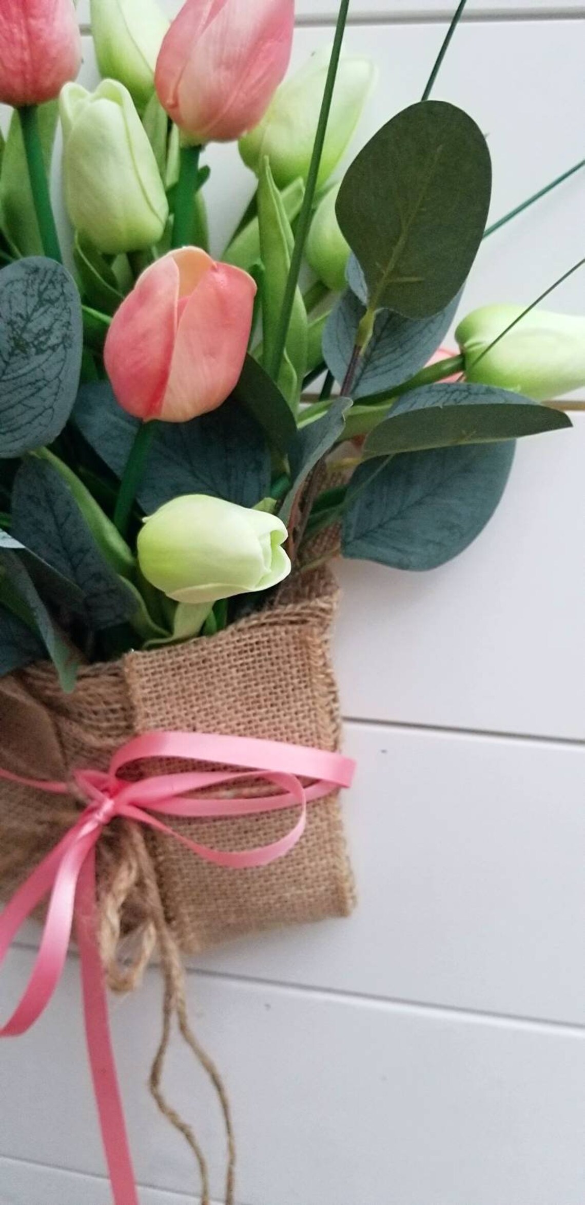 Pink and Green Tulip Bouquet Wreath Tulip Front Door Wreath | Etsy