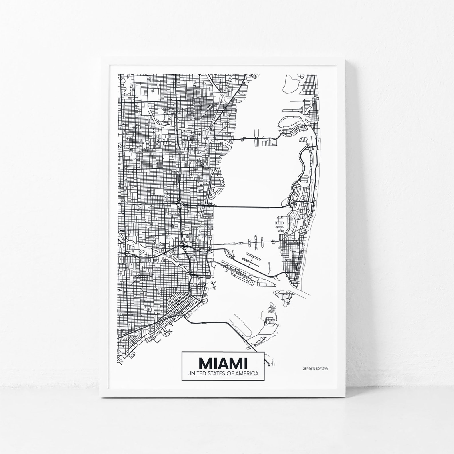 Miami Map Print, Map of Miami, Miami Map Poster, Florida Map Print ...