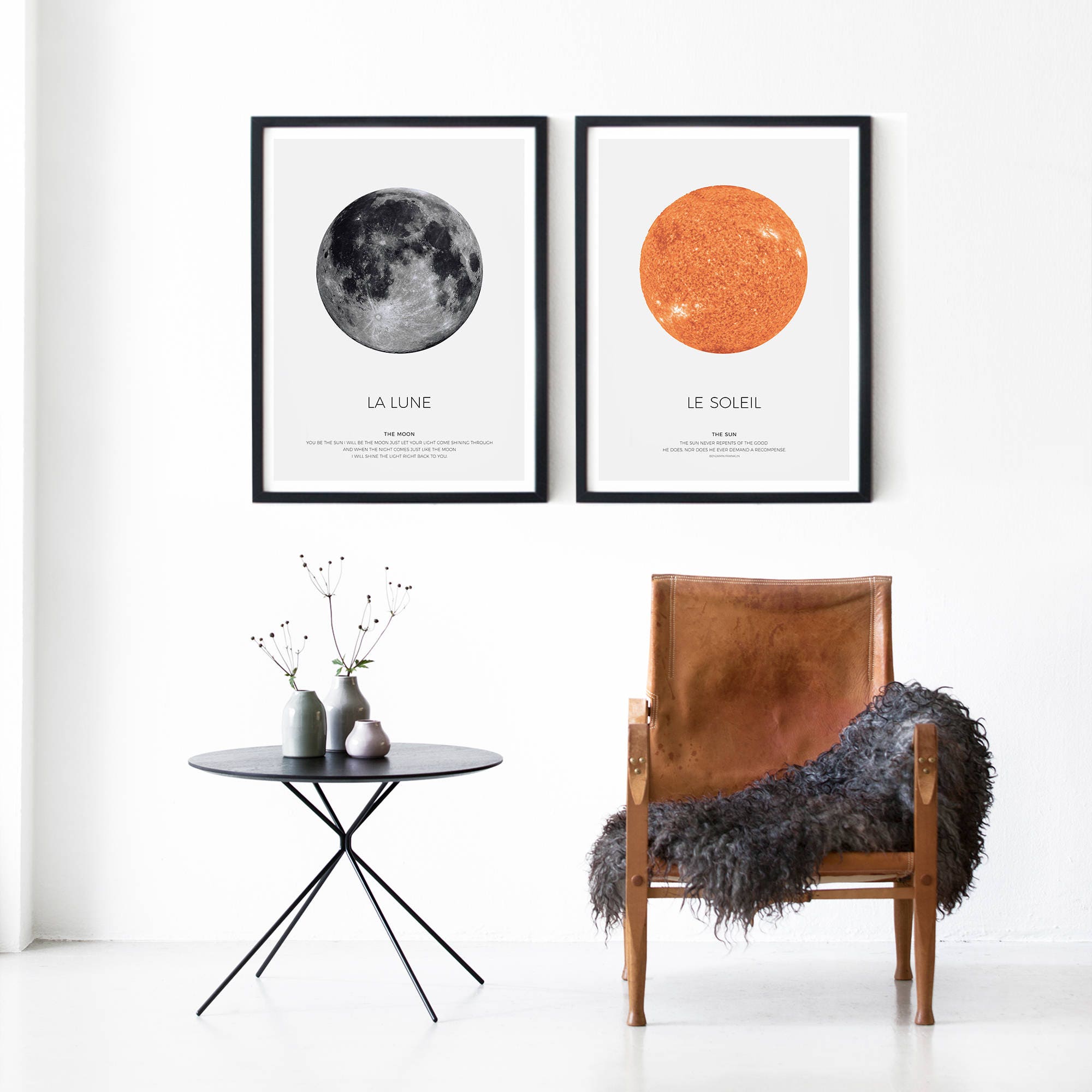 Sun and Moon Set, La Lune Le Soleil Print, Set of Two Printable, Moon ...