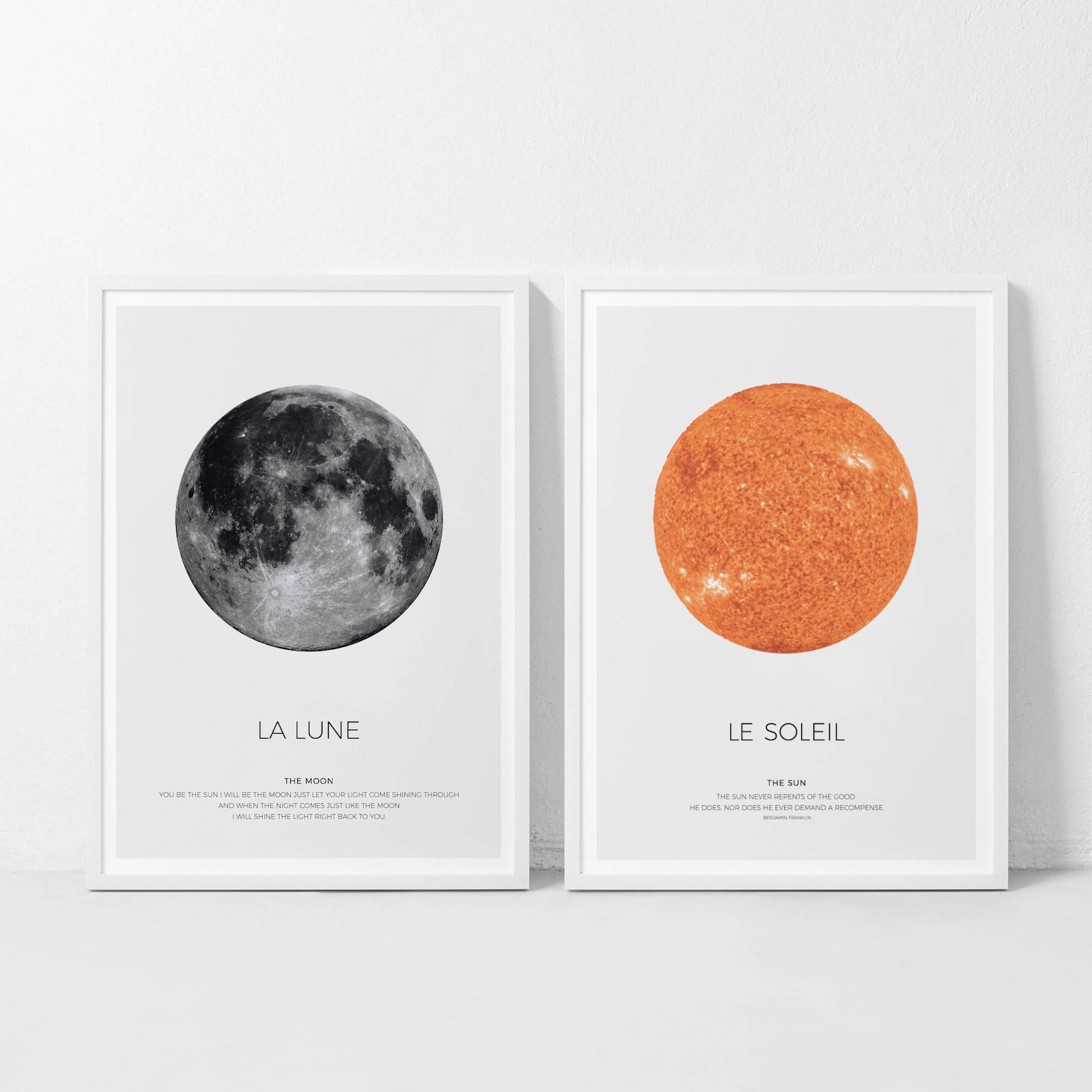 Sun and Moon Set, La Lune Le Soleil Print, Set of Two Printable, Moon ...
