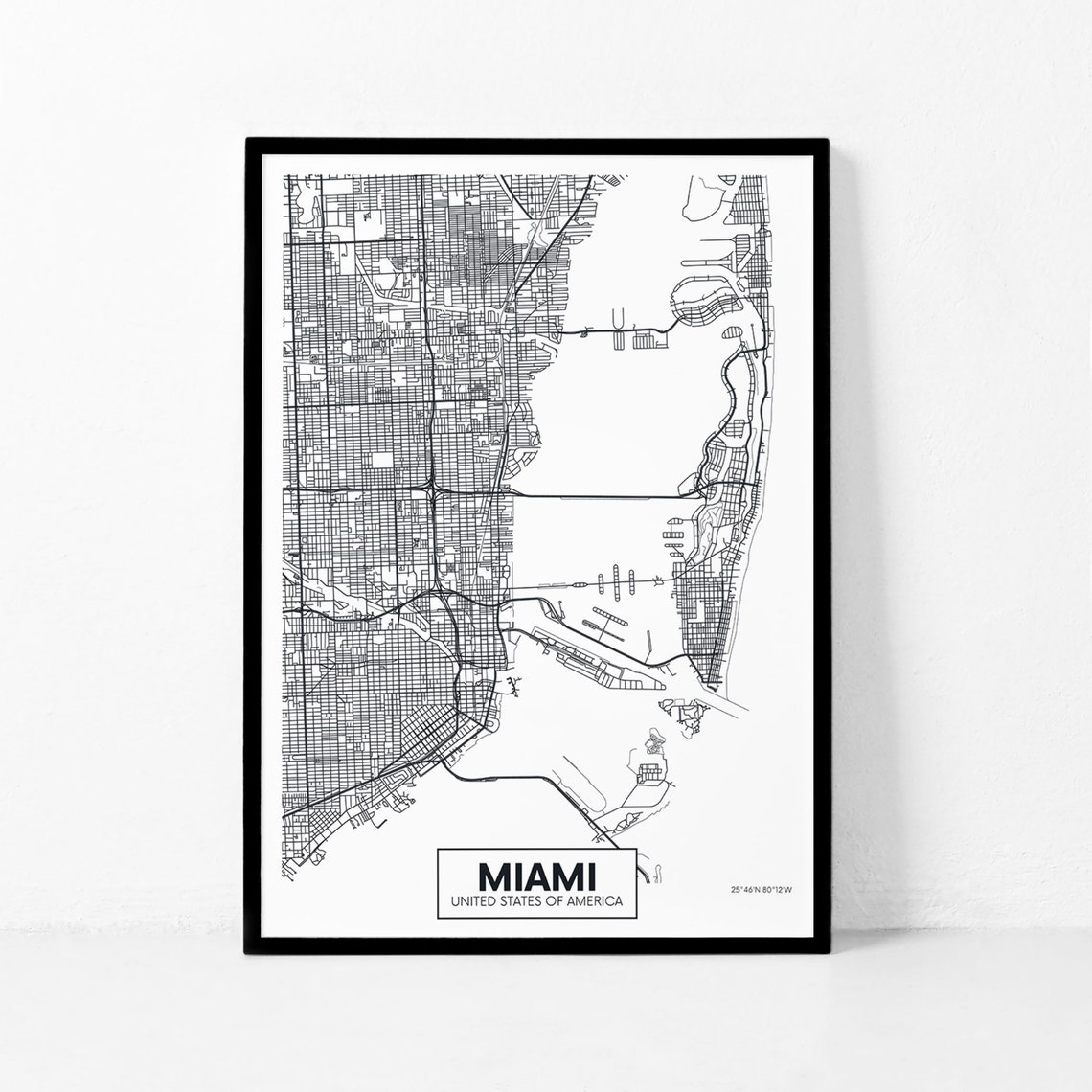 Miami Map Print, Map of Miami, Miami Map Poster, Florida Map Print ...