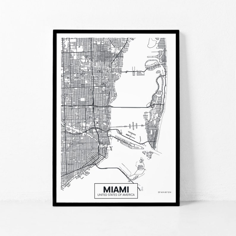 Miami Map Print, Map of Miami, Miami Map Poster, Florida Map Print ...