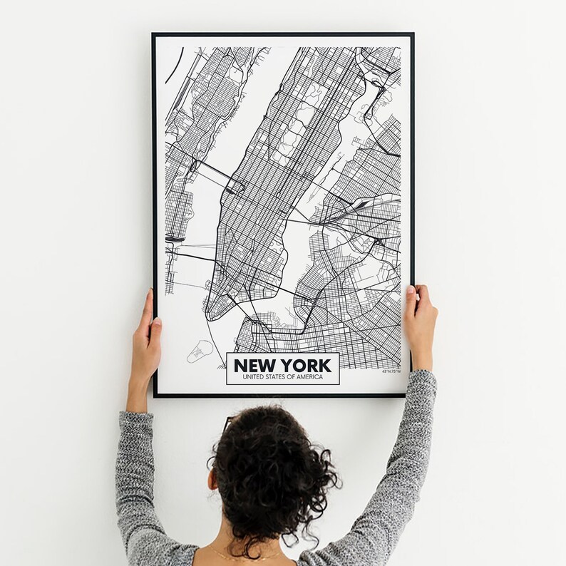 New York Map Print New York Map Poster Printable NYC City | Etsy
