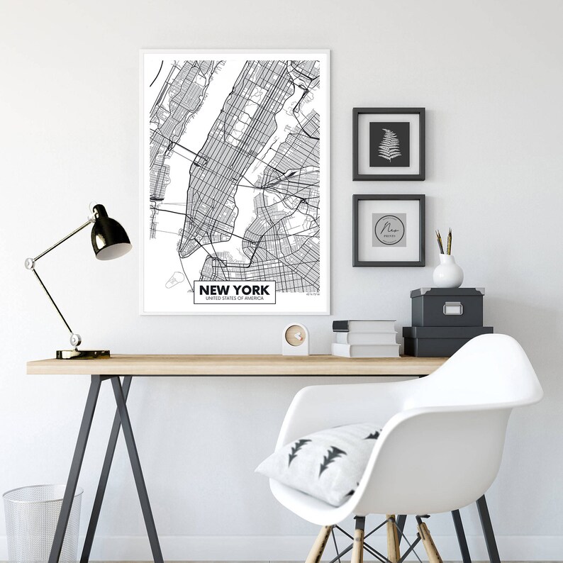 New York Map Print New York Map Poster Printable NYC City | Etsy