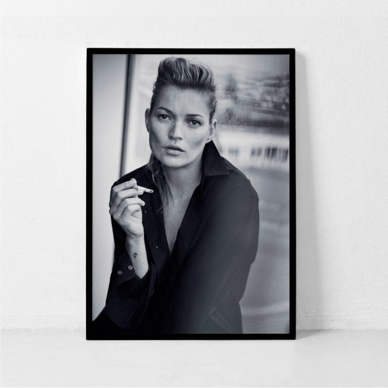 Kate Moss Print, Kate Moss Poster, Fashion Print, Black and White Photo ...