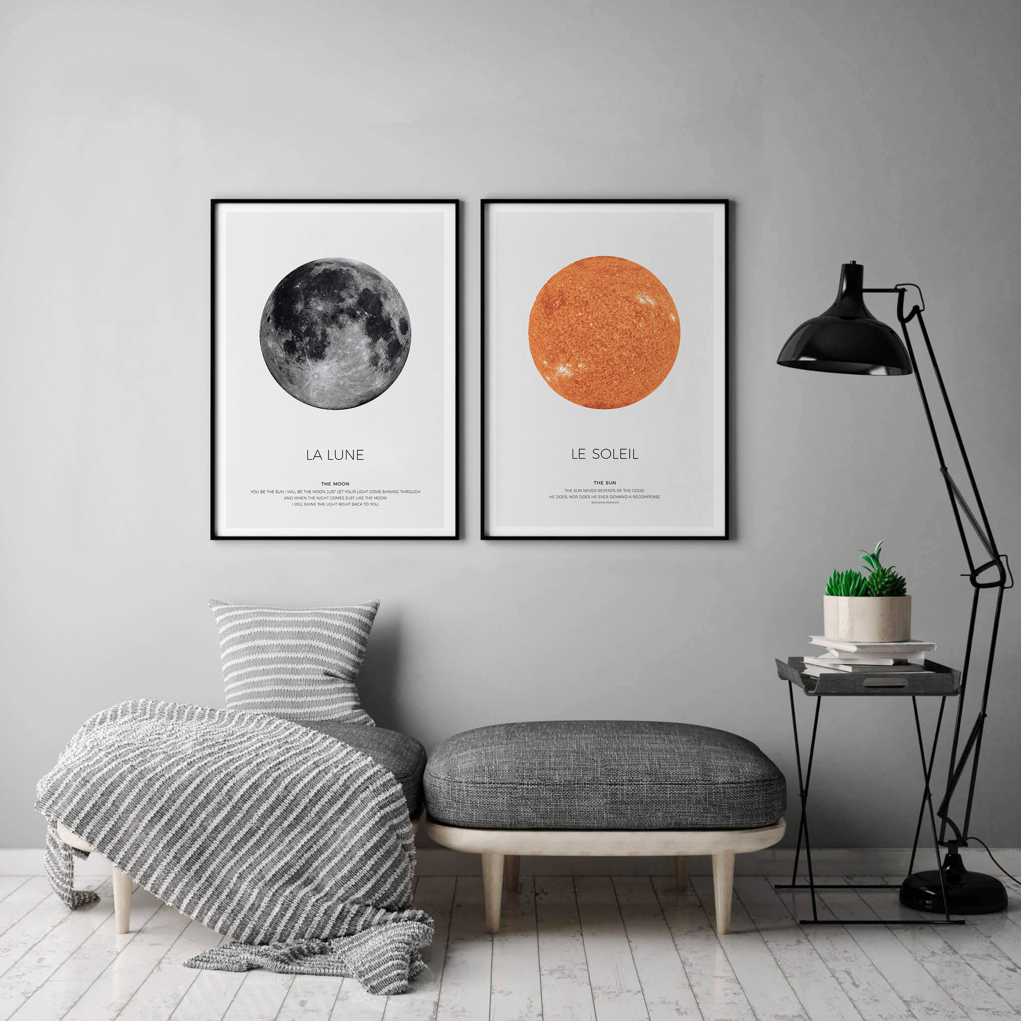 Sun and Moon Set, La Lune Le Soleil Print, Set of Two Printable, Moon ...