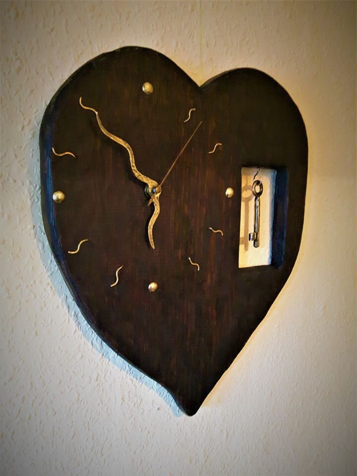 Wall Clock Heart With Key. Handmade Vintage Wood Wall Clock. - Etsy