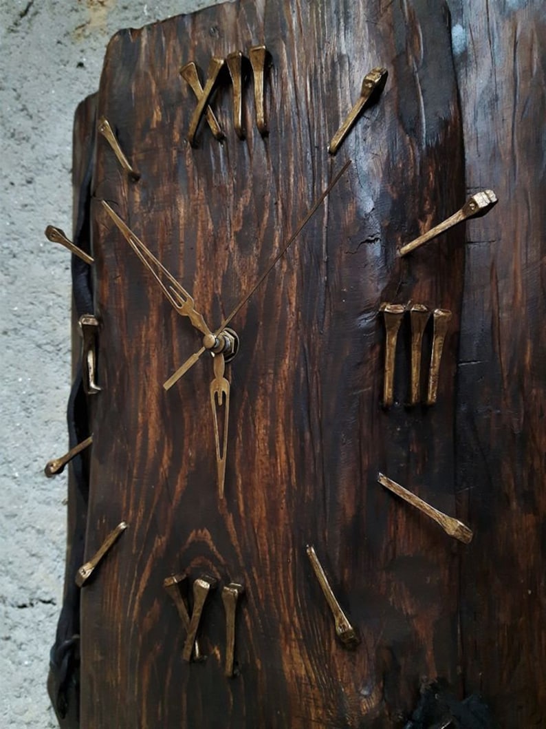Large Handmade Rustic Wood Wall Clock/ Vintage Design Horseshoe Clock ...