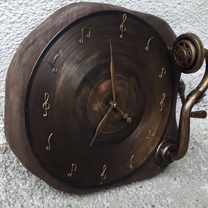 Music Decoration Wall Clock. Upcycled Gramophone Parts Clock. - Etsy