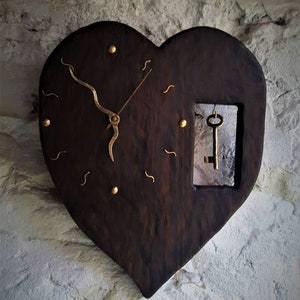 Wall Clock Heart With Key. Handmade Vintage Wood Wall Clock. - Etsy