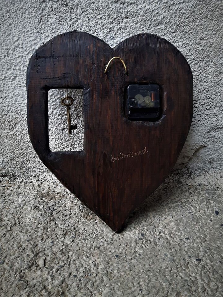 Wall Clock Heart With Key. Handmade Vintage Wood Wall Clock. - Etsy