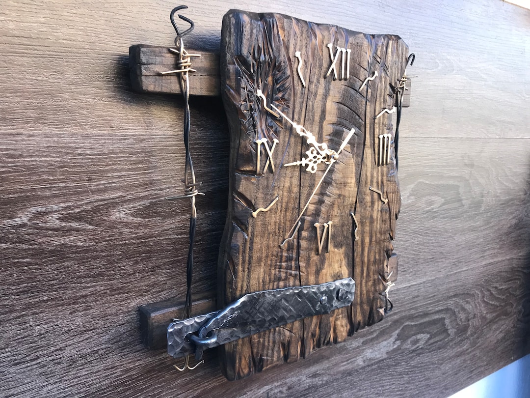 100% Handmade Wood Wall Clock. Large Vintage Wall Clock. Rustic Clock ...