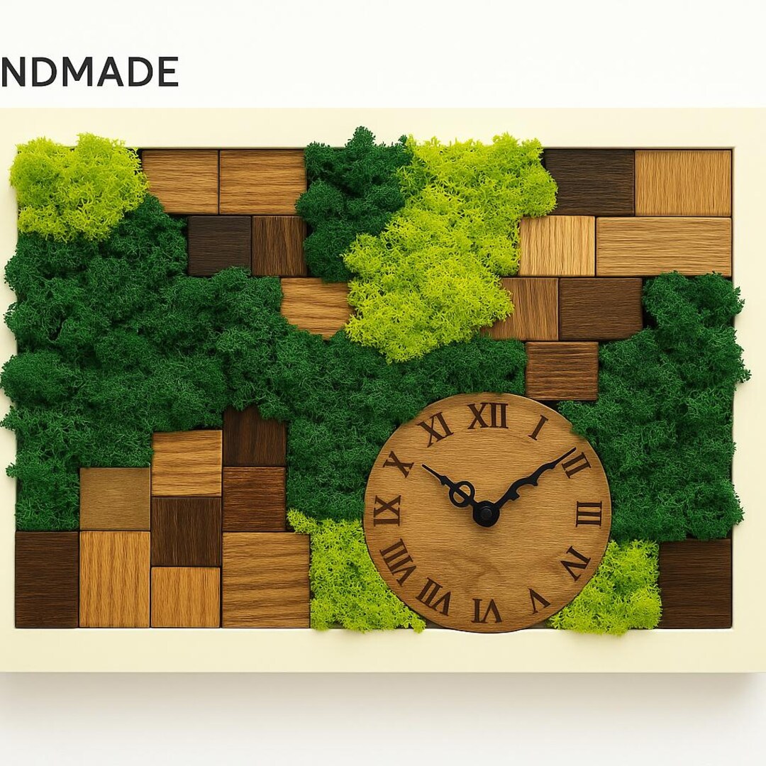 Custom Moss Olive Wood Wall Clock, Moss Clock With Wood Frame ...