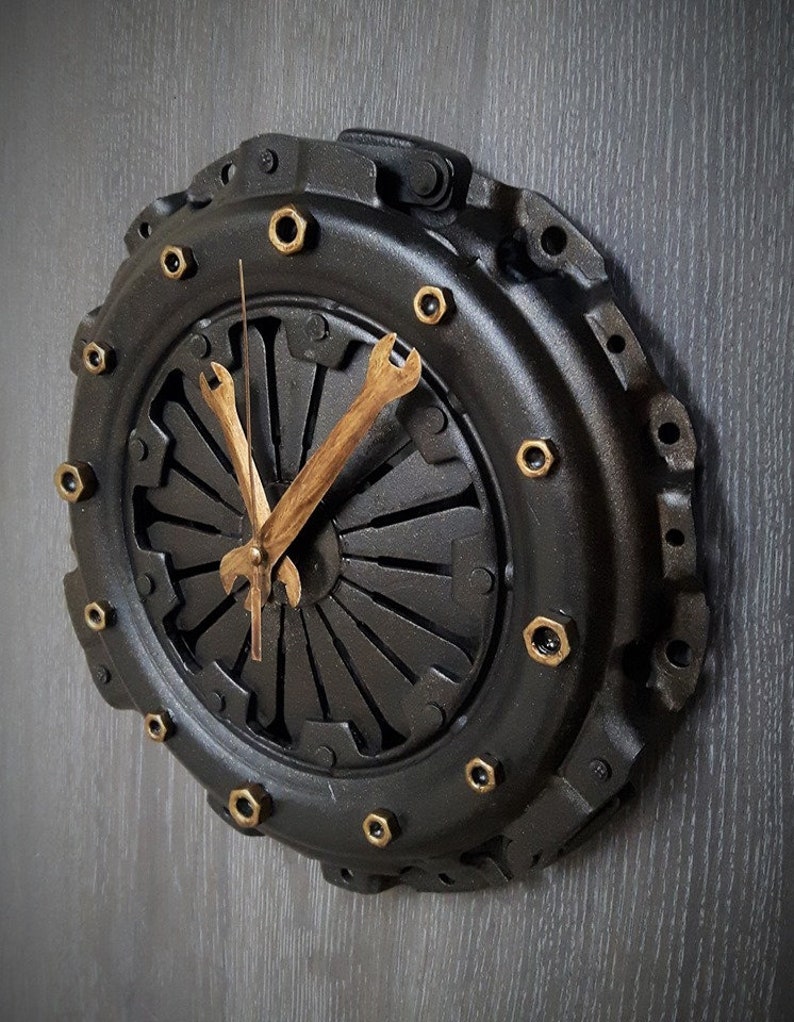 Upcycled Car Clutch Wall Clock. Large Urban Clock. Handforged Wrenches ...