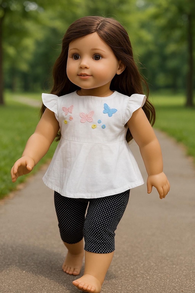 Butterfly Doll Outfit – 18-inch Doll Clothes | Handmade Top & Leggings ...