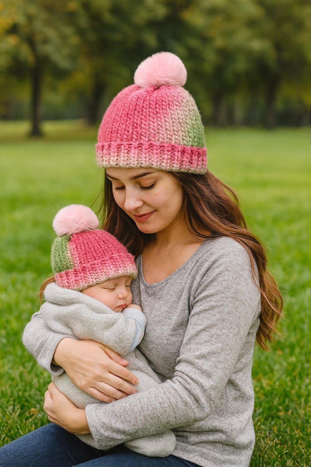 Pink and Green (AKA Colors) Beanie With Pom-poms “shipped Everywhere ...