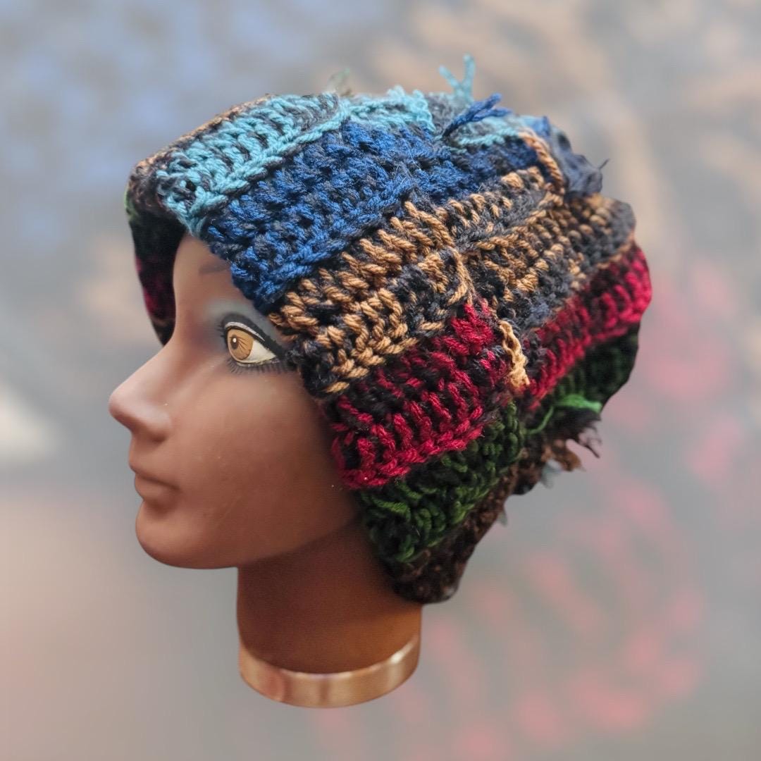 This Beanie is the New Trend a Scrap Yarn Beanie With DARK COLORS With ...