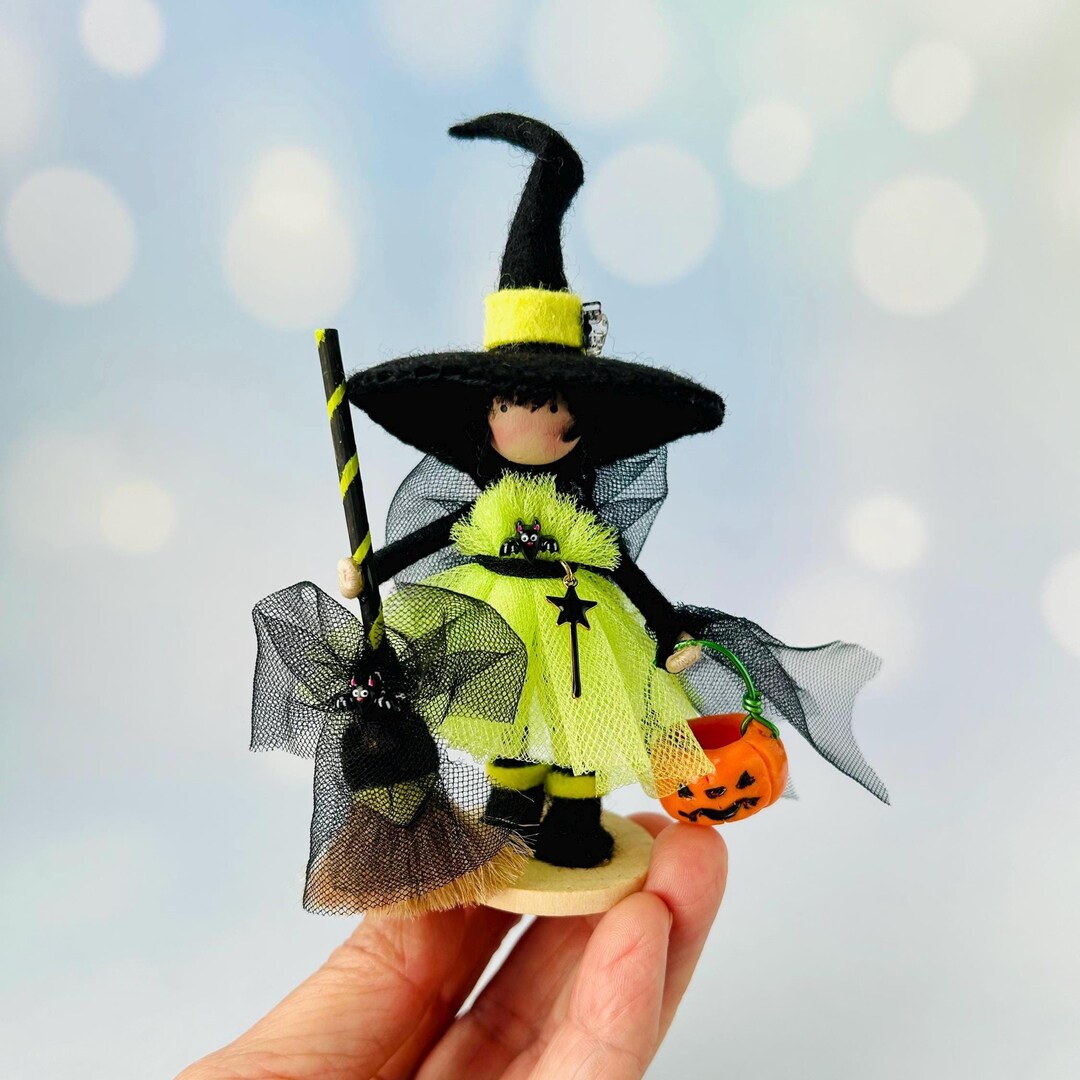 Charming Little Girl Witch Doll - Handcrafted Miniature Halloween Witch ...