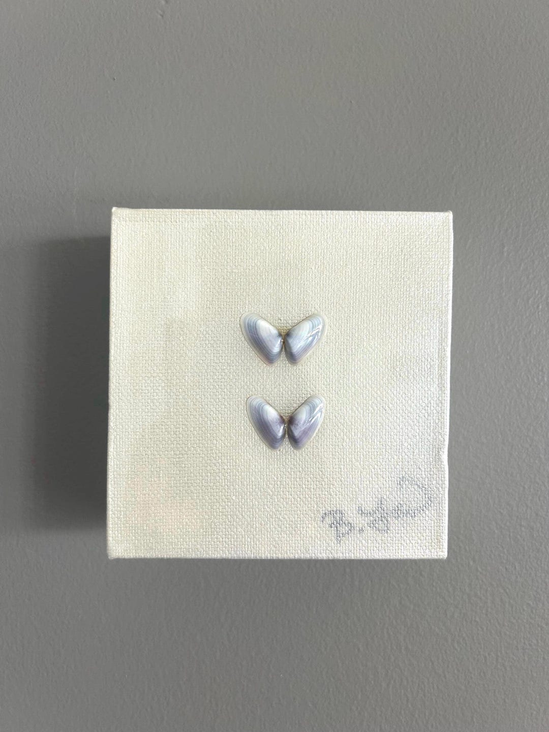 Clam Shell Mixed Media Painting on Canvas, Small 4” Square Beach House ...