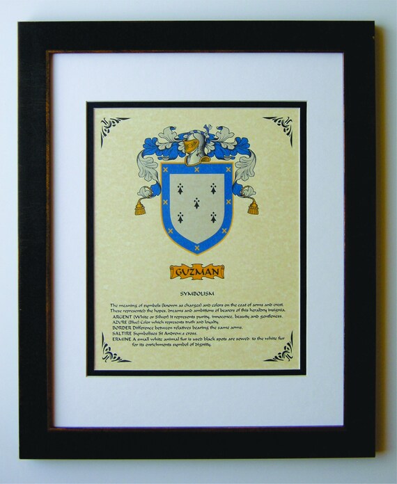 HERALDRY COAT de ARMS Guzmán Family Crest Enmarcado - Etsy México