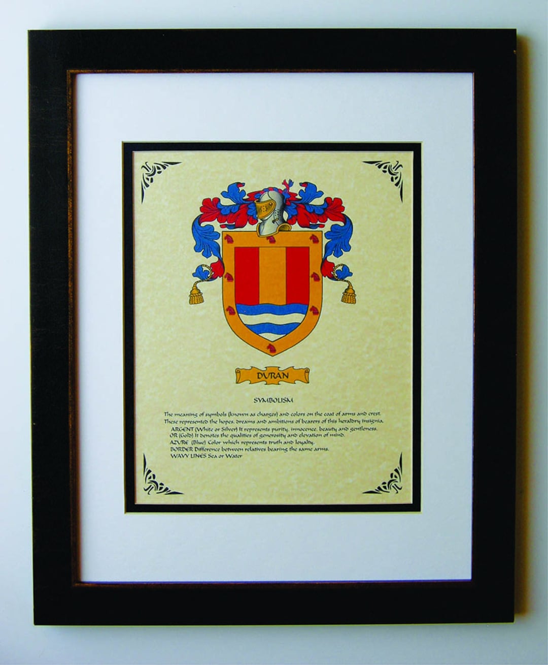 HERALDRY COAT of ARMS Duran Family Crest Framed - Etsy