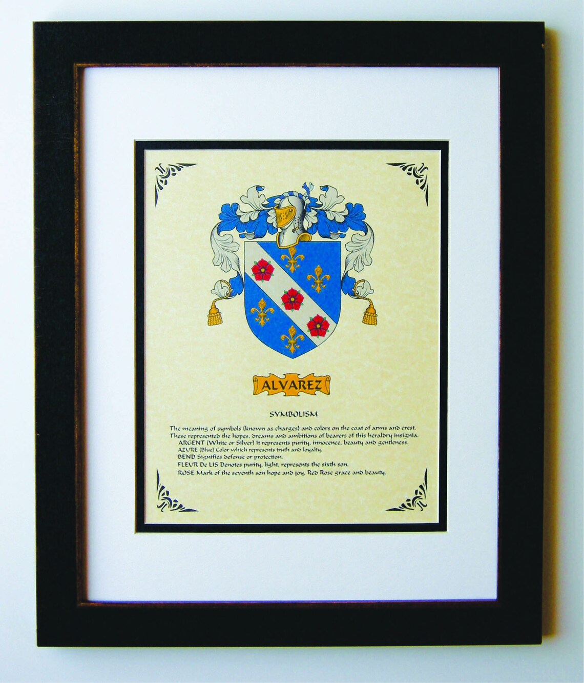HERALDRY COAT of ARMS Alvarez Family Crest Framed - Etsy