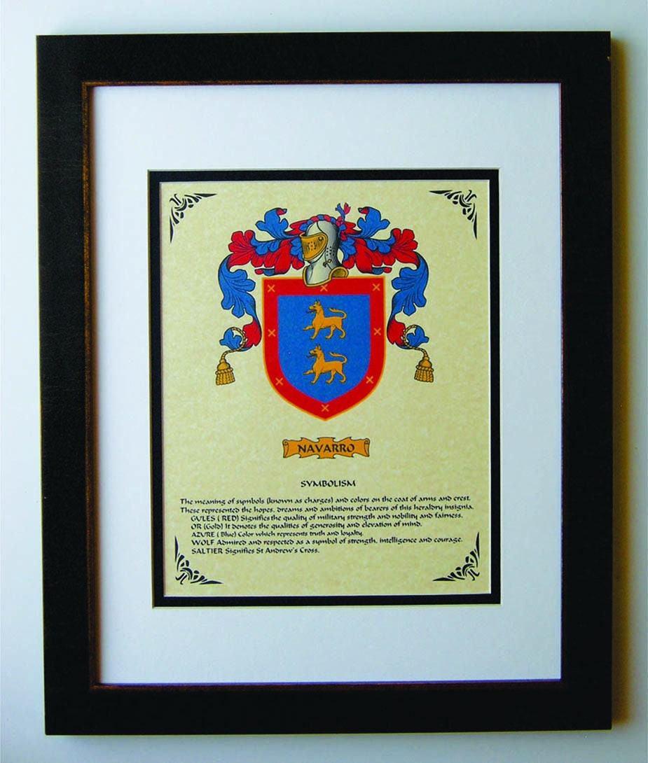 HERALDRY COAT of ARMS Navarro Family Crest Framed | Etsy