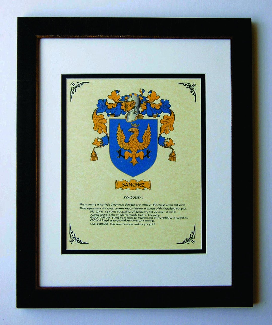 HERALDRY COAT of ARMS Sanchez Family Crest Framed - Etsy