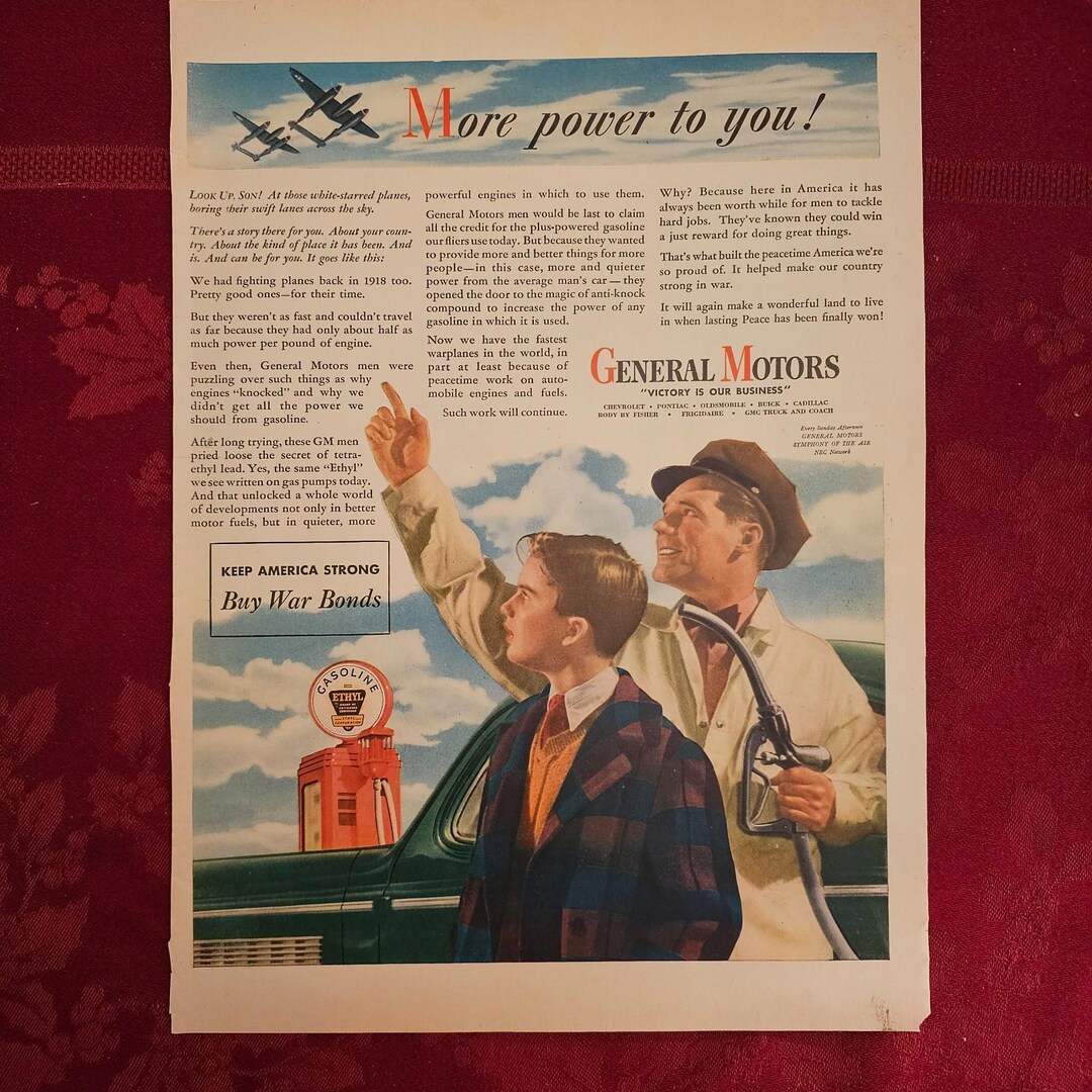 Vintage 1940s WWII General Motors Ad – Aviation Bombers, War Bonds, GM ...
