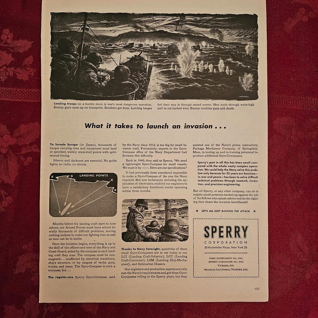 Vintage 1940s WWII Invasion Ad – Sperry Gyro Compass D-day Landing ...
