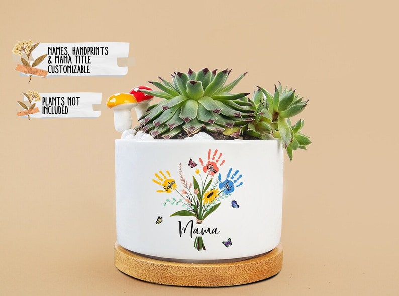 Custom Mama Handprints Succulent Pot, Mom Plant Pot, Flower Handprint ...