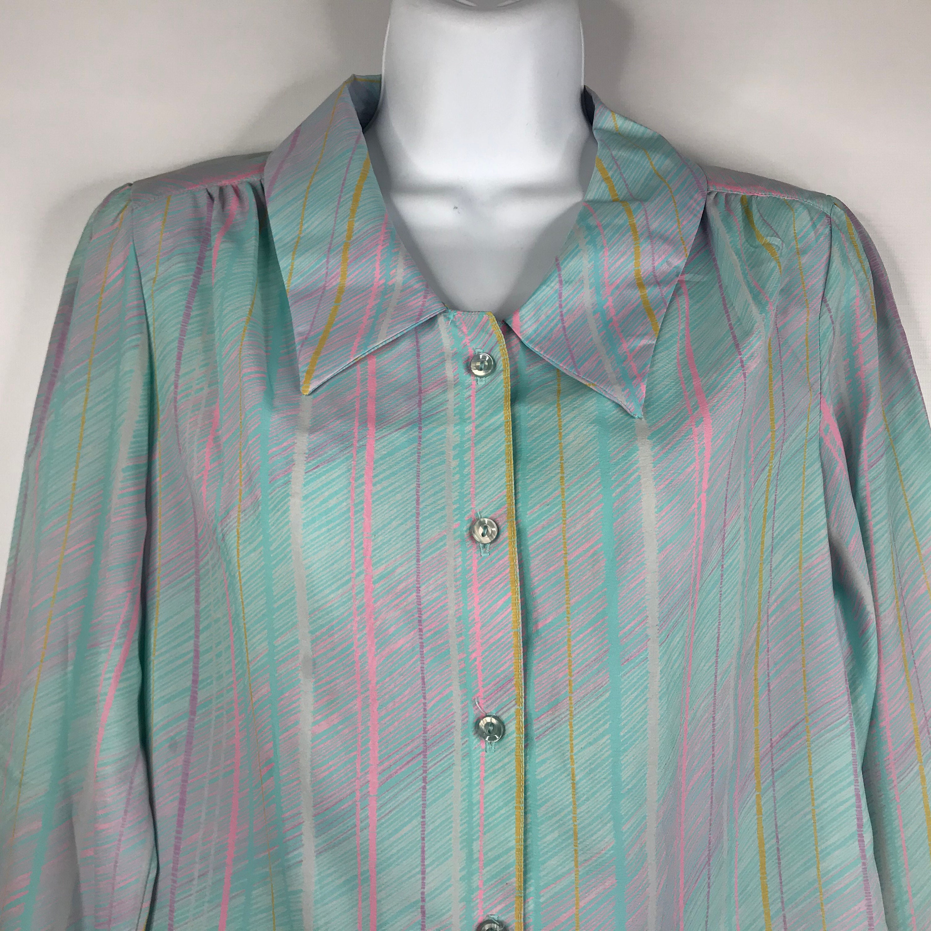 VTG 70's Pykettes Women's Graphic Print Retro Long Sleeve Disco Shirt ...