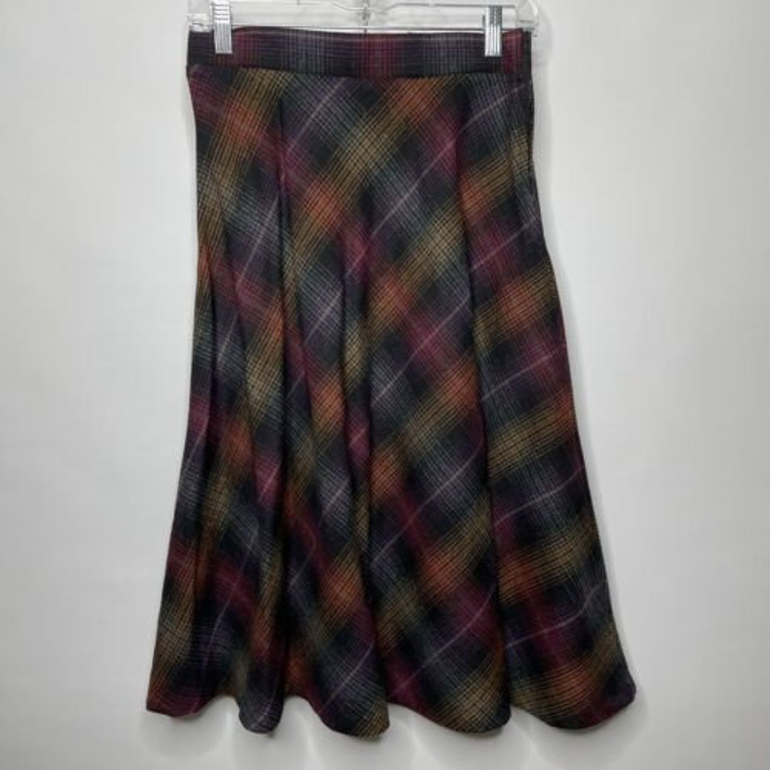 Vintage 70s Sears Jr Bazaar Multi Plaid Wool Blend A-line Midi Skirt ...