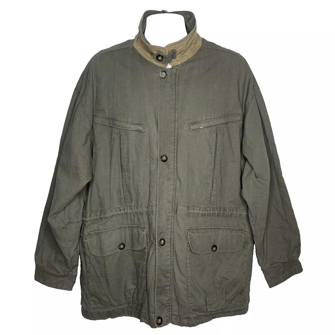 Vintage 90s JL Colebrook Olive Green Khaki Linen Field Jacket Chore ...