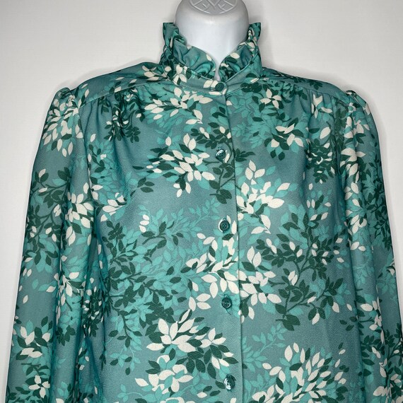 Vintage 70s Cricket Lane Blue White Leaf Ruffle Colla… - Gem