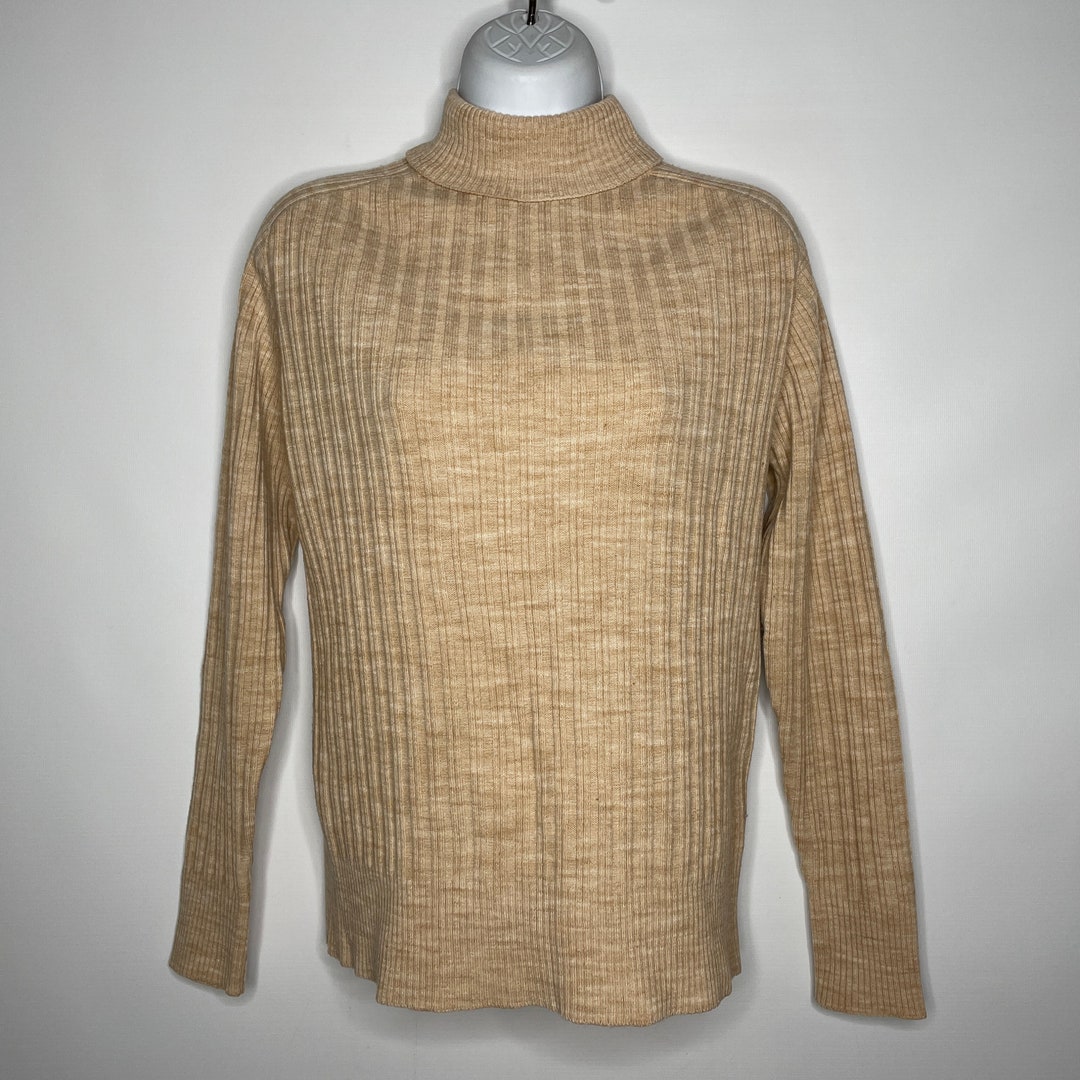 Vintage 70s Kimlon Beige White Space Dyed Ribbed Knit Turtleneck Jumper ...