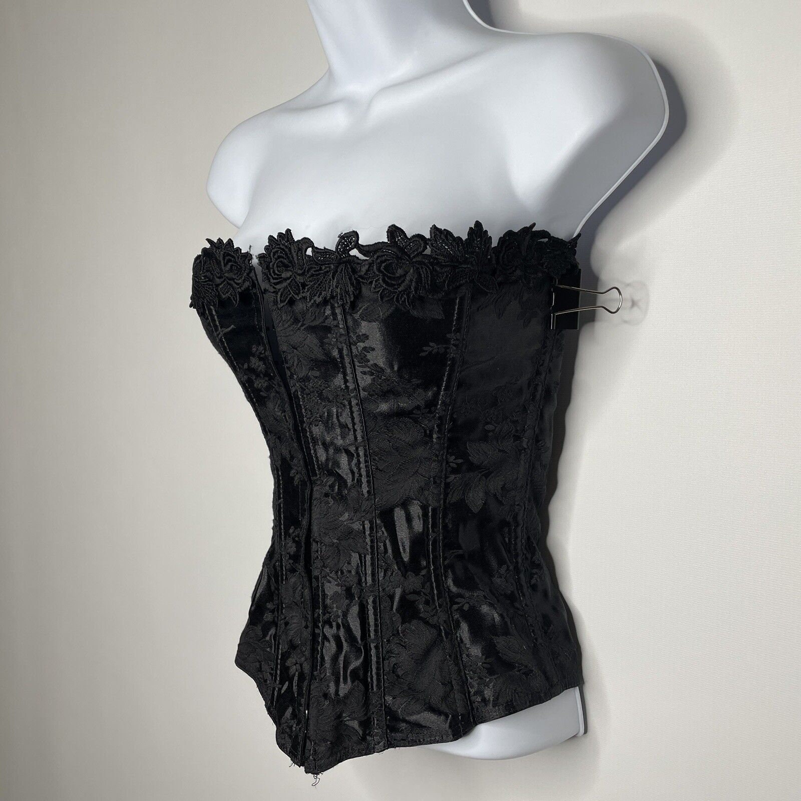 Vintage 90s Empire Intimates Black Lace Satin Brocade Over Bust Corset ...