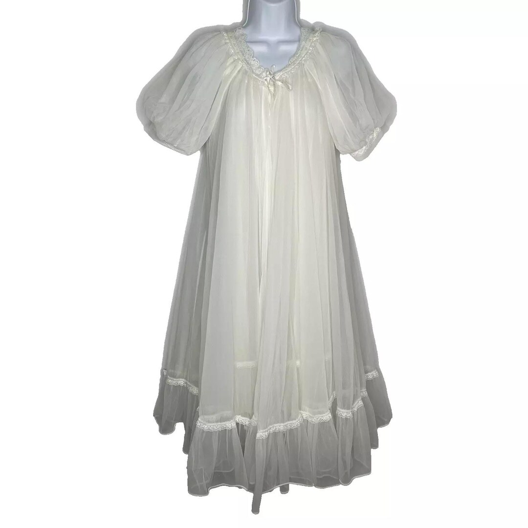 Vintage 60s Lisette White Chiffon Nightgown Robe Peignoir Set Bridal Size S - Etsy