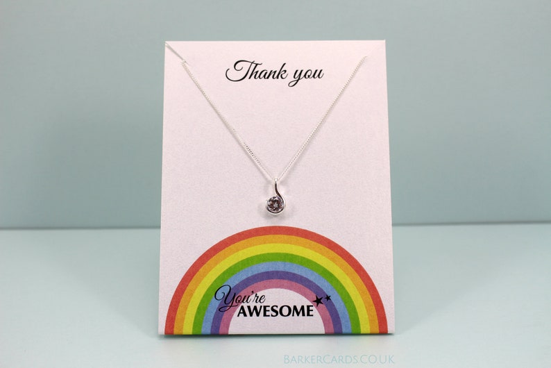 Rainbow Thank You NHS Silver CZ Drop Necklace Pendant on Chain - Etsy