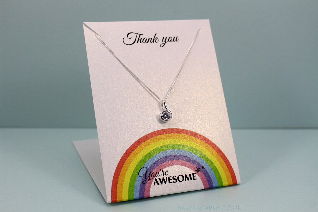Rainbow Thank You NHS Silver CZ Drop Necklace Pendant on Chain With ...