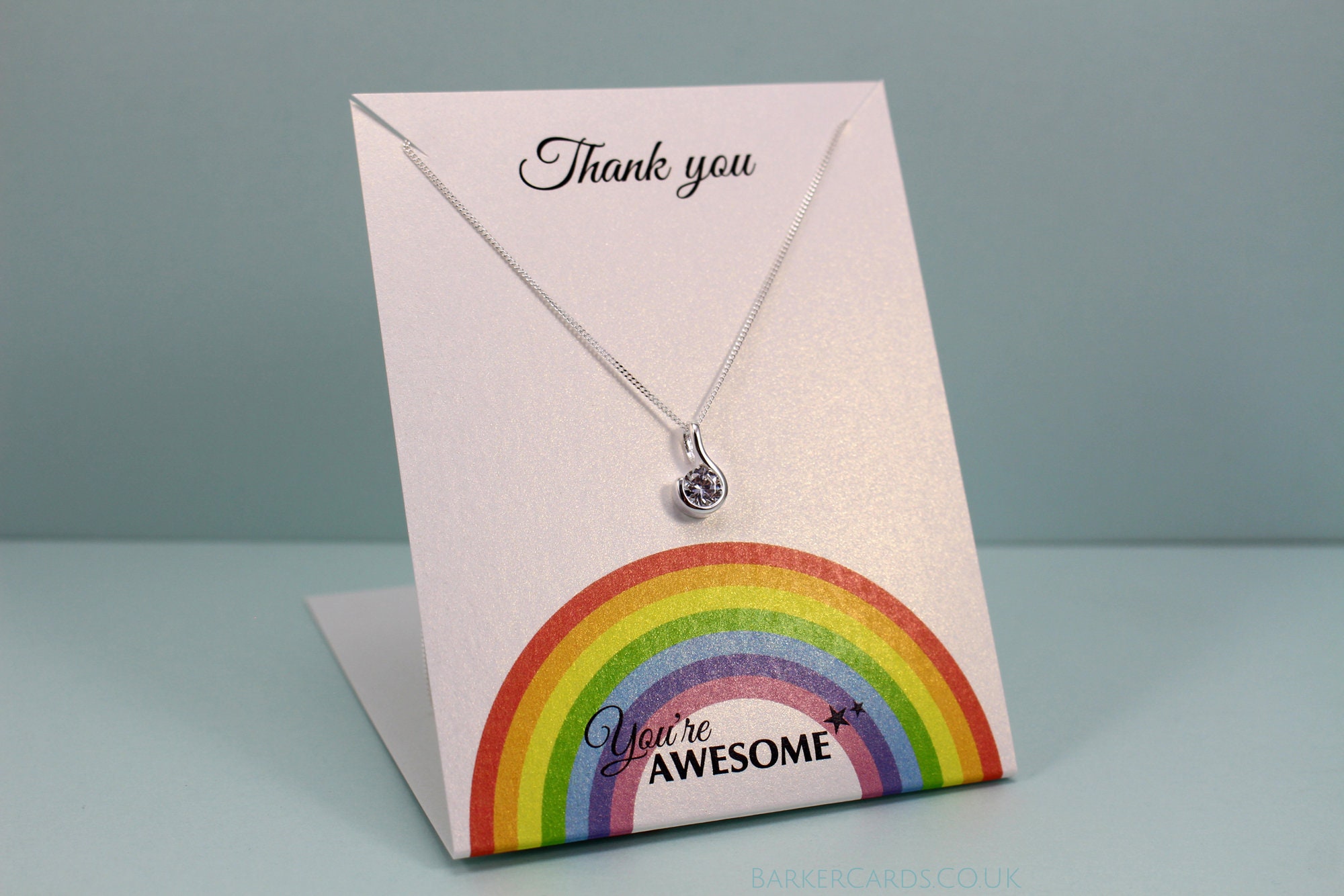 Rainbow Thank You NHS Silver CZ Drop Necklace Pendant on Chain | Etsy