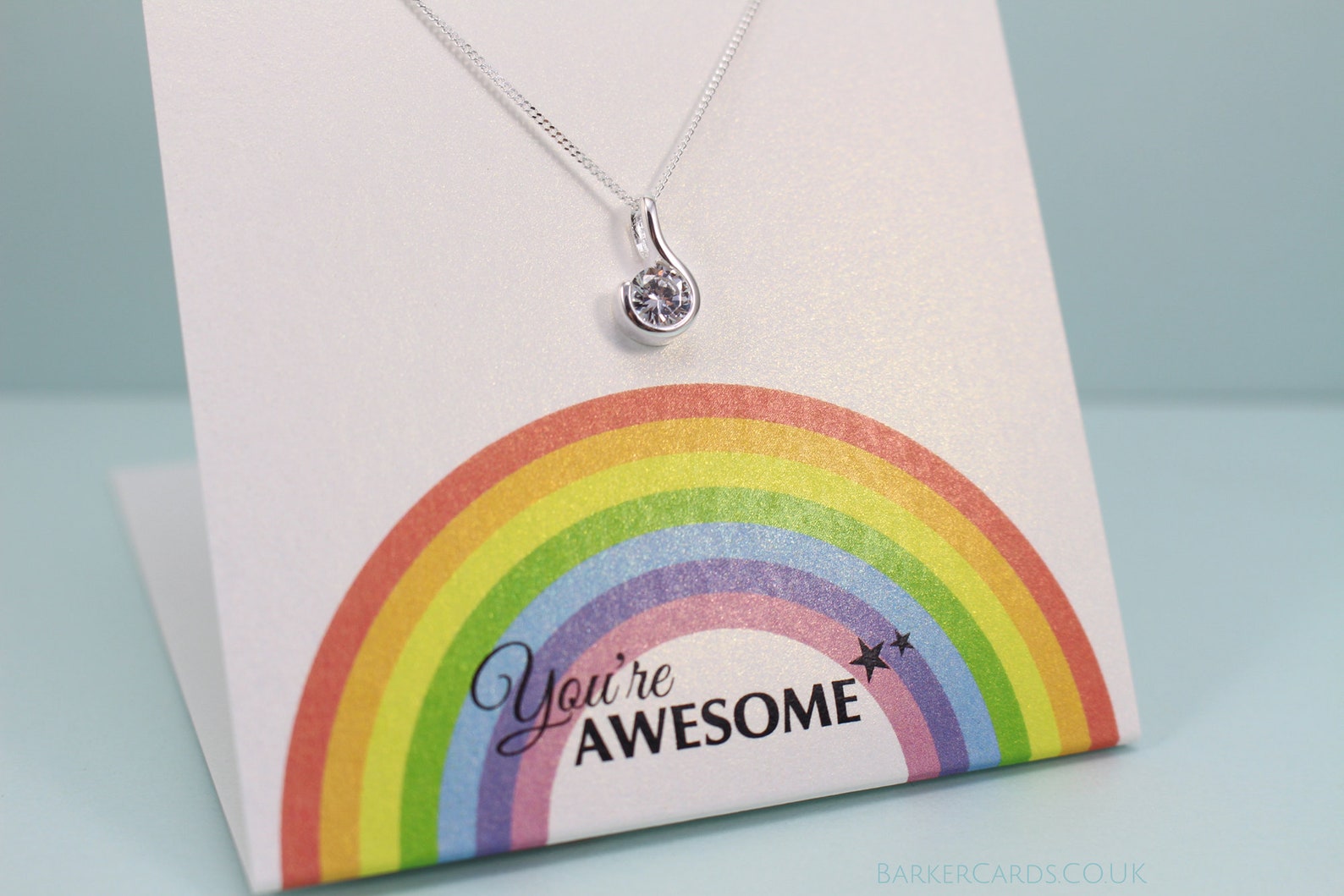 Rainbow Thank You NHS Silver CZ Drop Necklace Pendant on Chain | Etsy