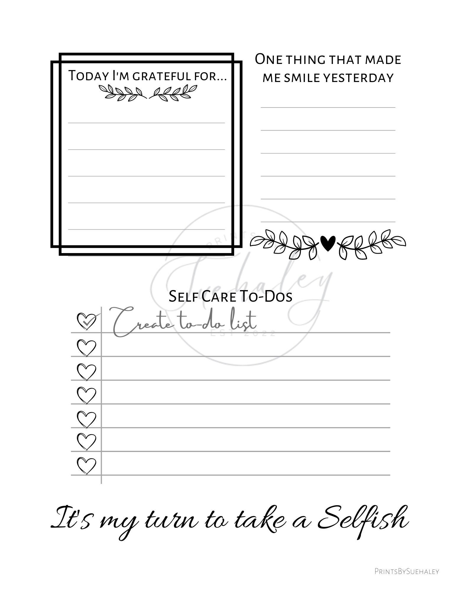 It's My Turn to Take a Selfish - Printable Self Care Worksheet - Etsy